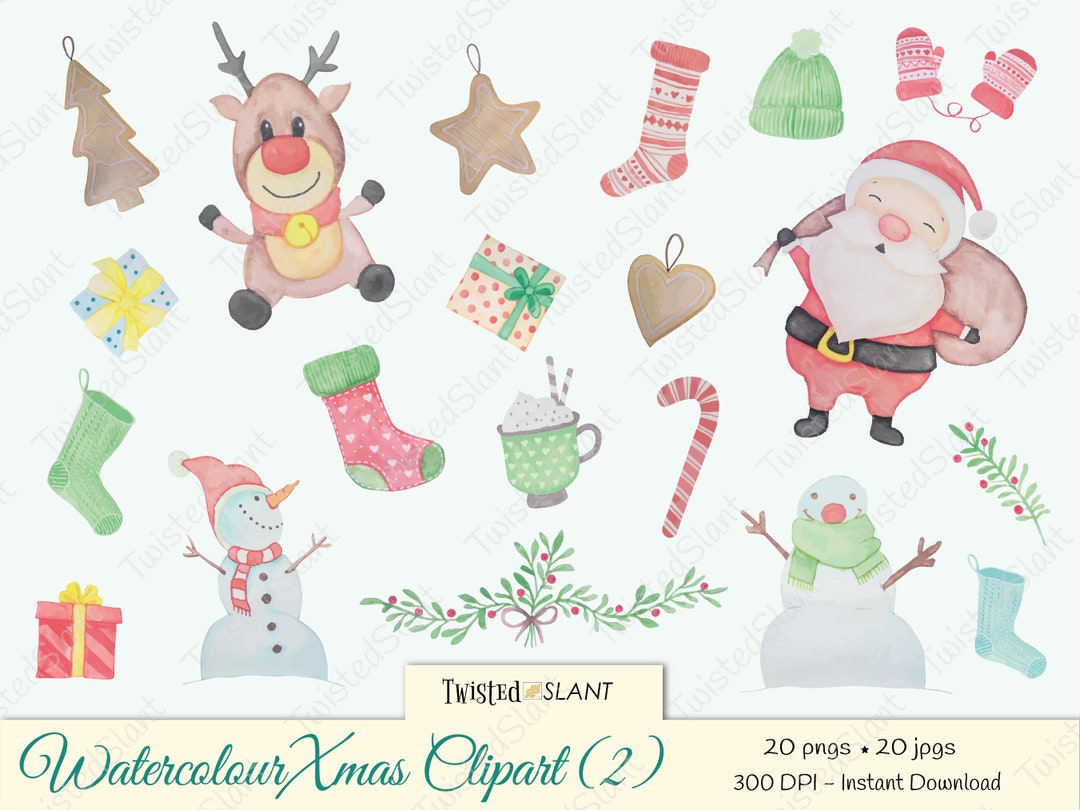 Watercolour Christmas Clipart, Snowman Clipart, Christmas Tree Clipart ...