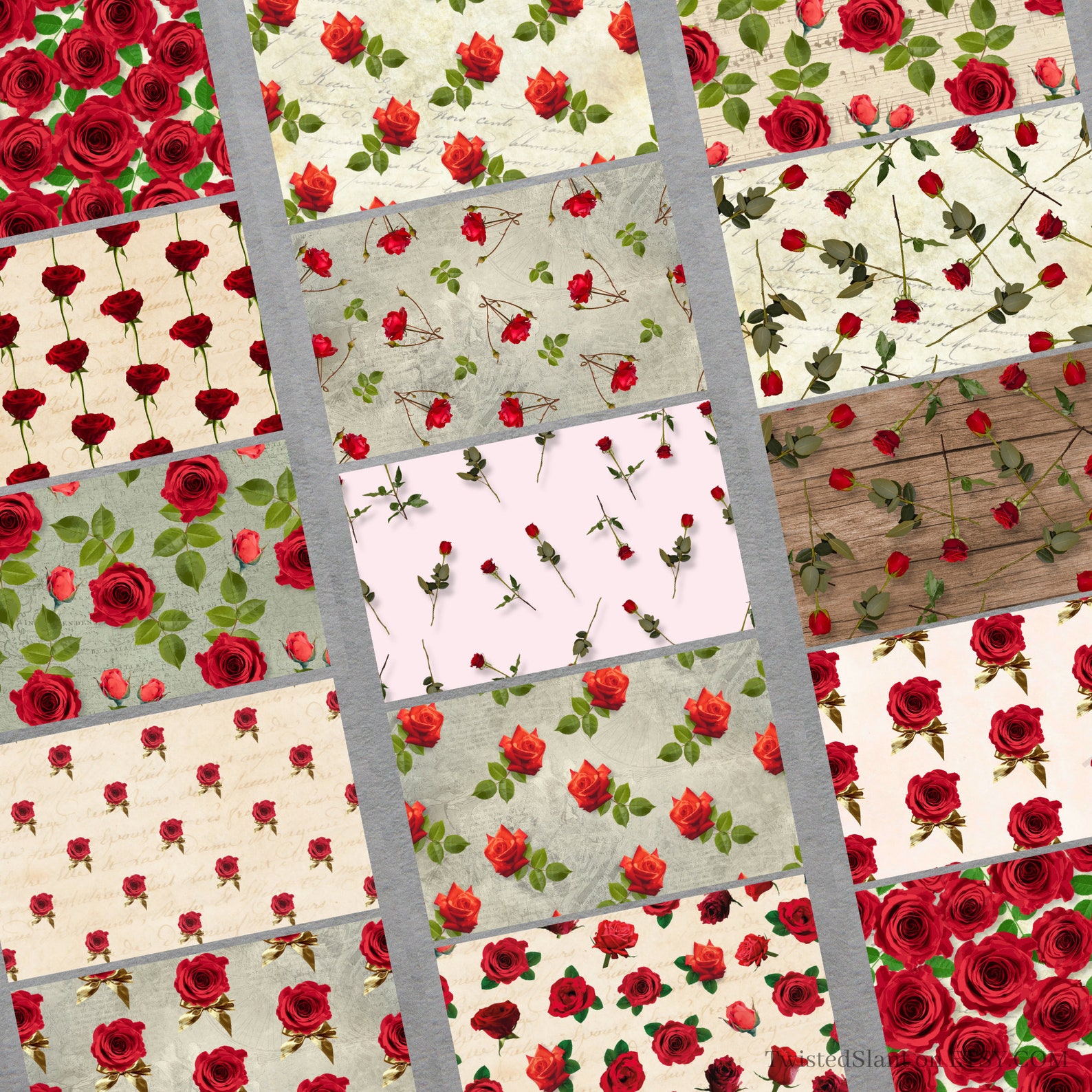 Red Rose Digital Paper, Seamless Papers, Crimson Red, Red Roses ...