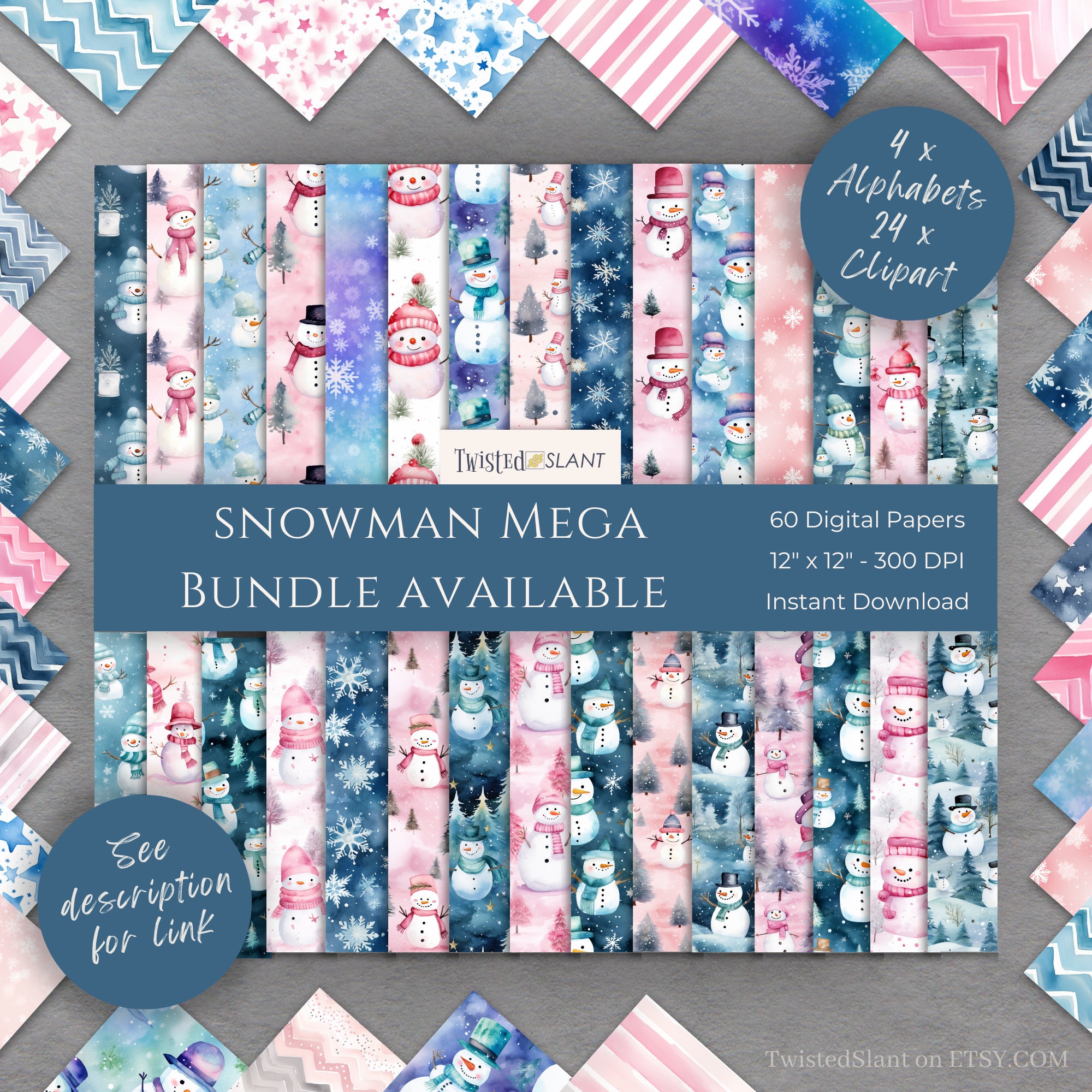 Digital Papers Snowman INSTANT DOWNLOAD Christmas Digital - Etsy