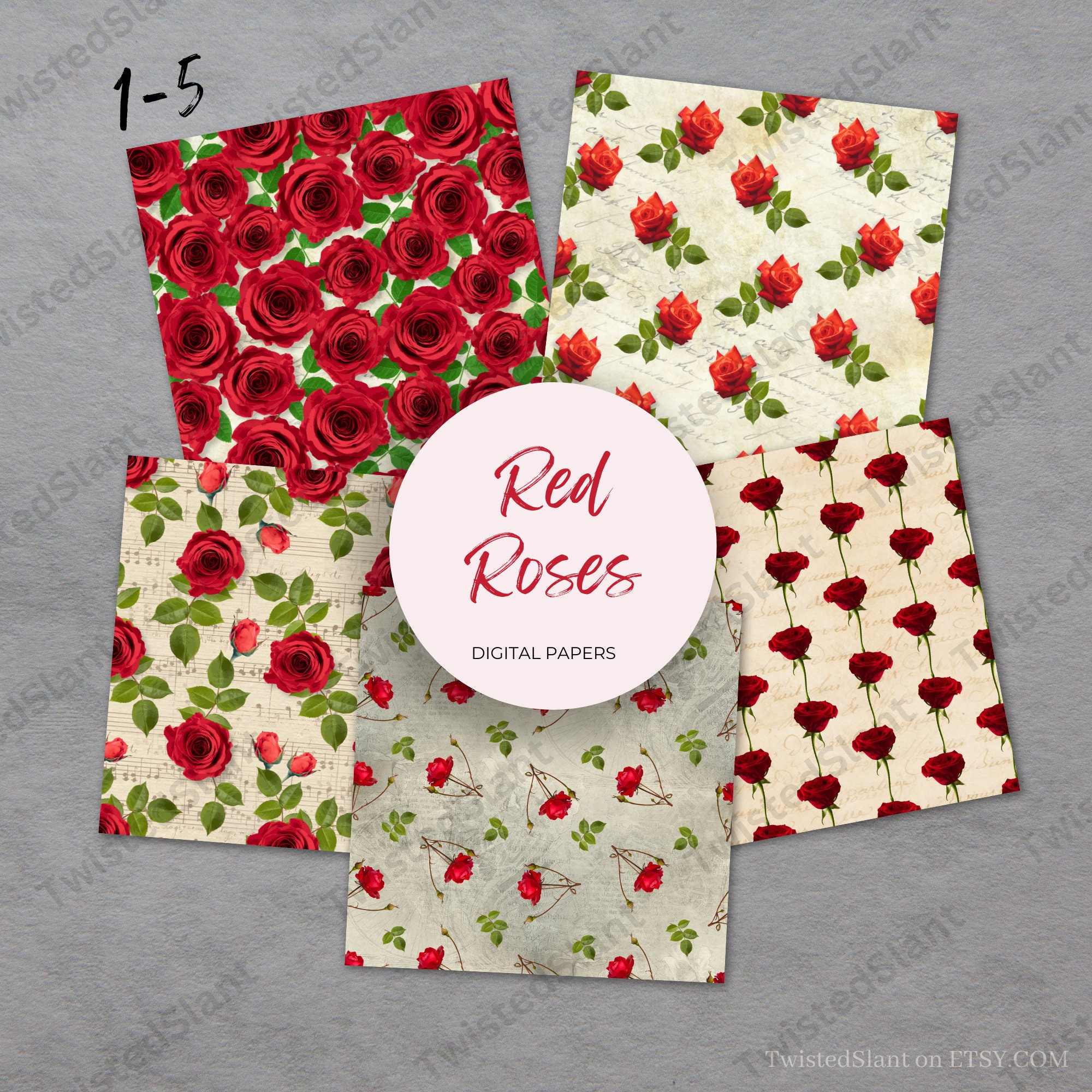 Red Rose Digital Paper, Seamless Papers, Crimson Red, Red Roses ...