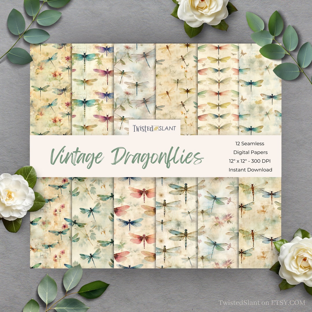 Watercolor Dragonfly Digital Paper | INSTANT DOWNLOAD | Dragonfly ...