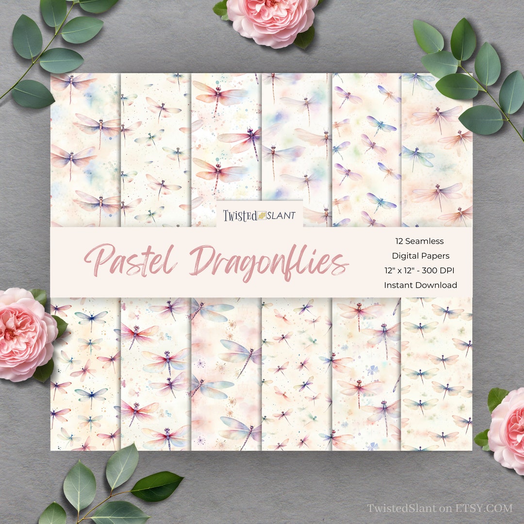 Watercolor Dragonfly Digital Paper | INSTANT DOWNLOAD | Dragonfly ...