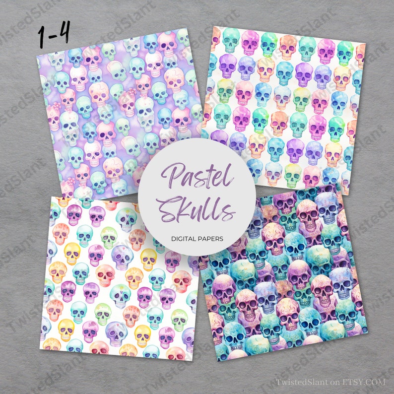 Pastel Skull Digital Paper Seamless Pattern INSTANT DOWNLOAD Seamless ...