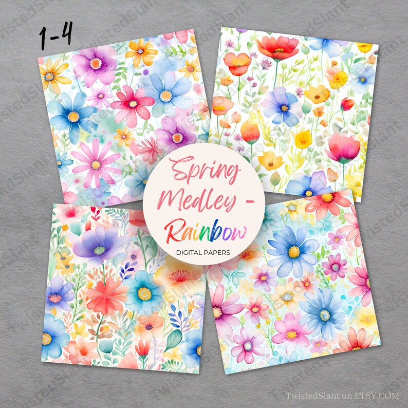 Spring Floral Medley Digital Paper INSTANT DOWNLOAD Watercolor Flowers ...