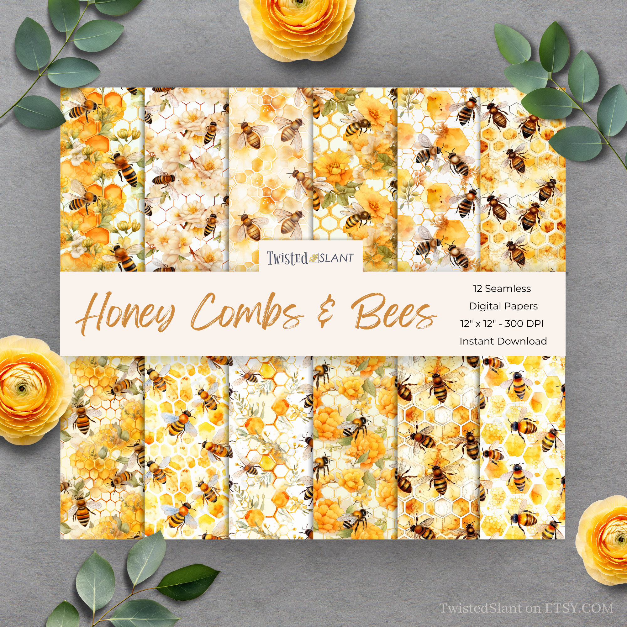 Honey Bee Digital Paper Seamless Pattern INSTANT DOWNLOAD Bee Digital ...