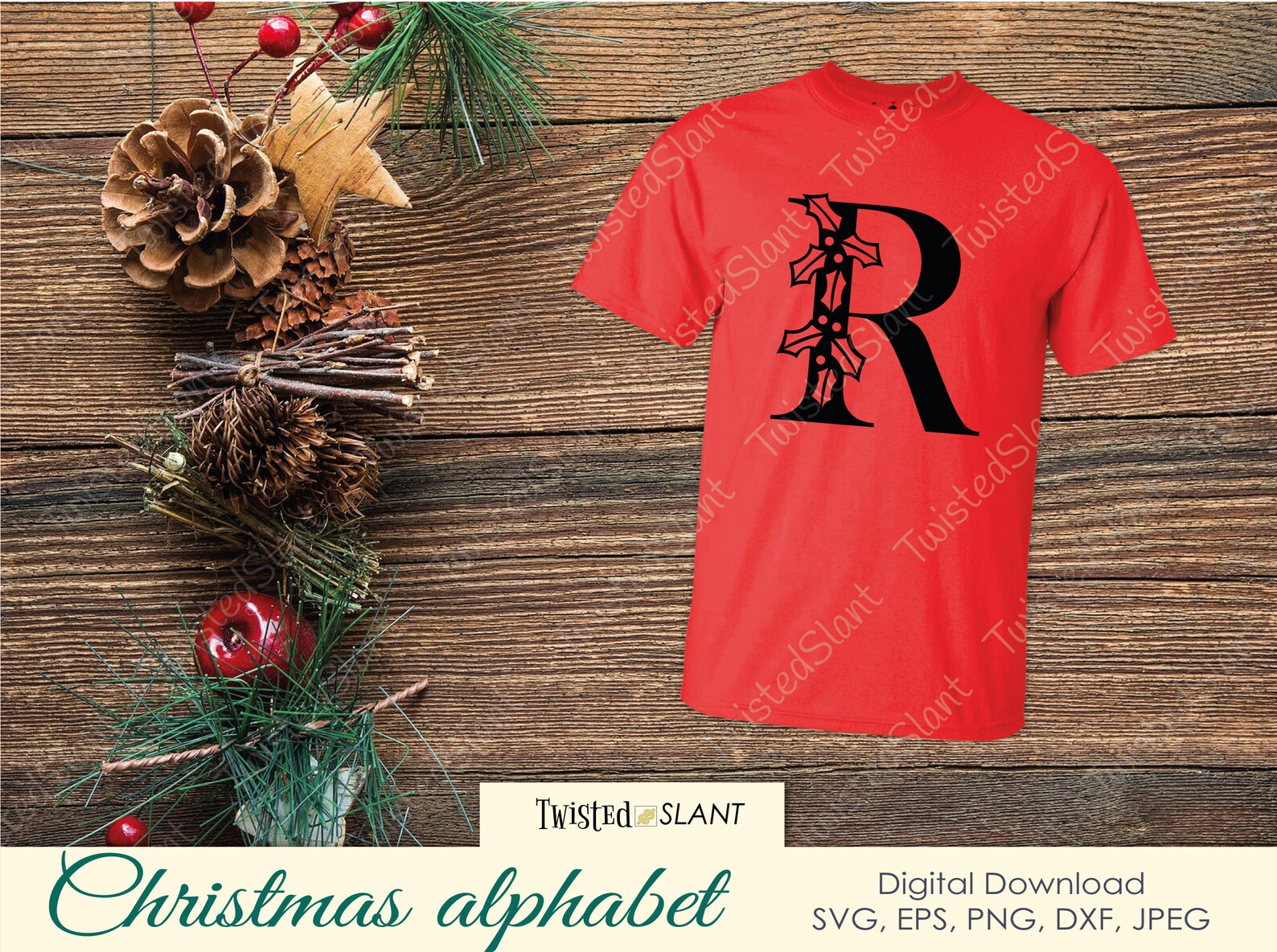 Christmas Font Svg, Monogram Letters Svg, Christmas Monogram Svg, Holly ...