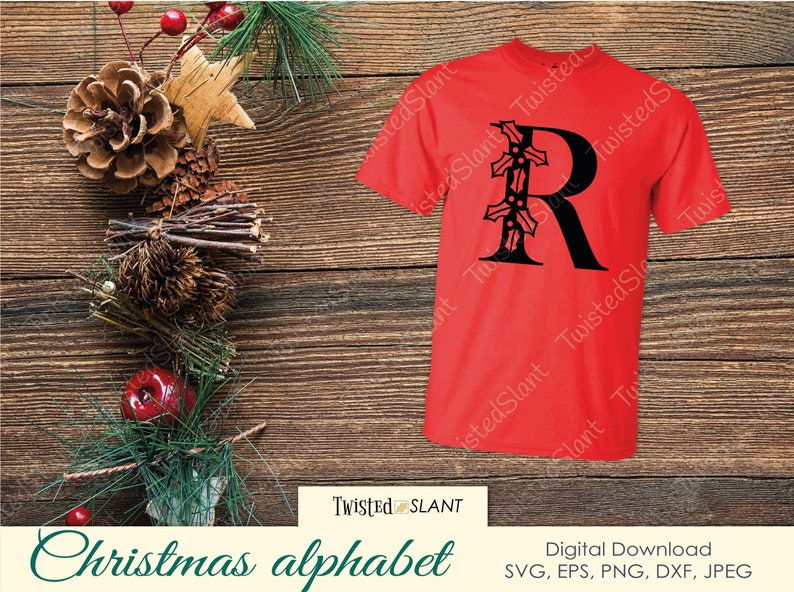 Christmas Font Svg, Monogram Letters Svg, Christmas Monogram Svg, Holly ...