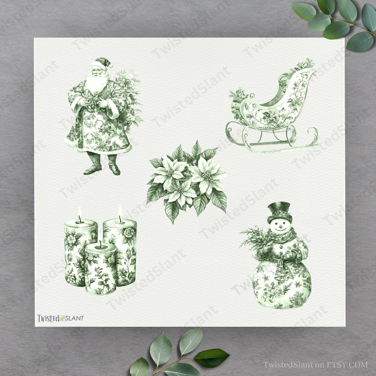 Christmas Toile Clipart Holiday | INSTANT DOWNLOAD | Green Toile ...
