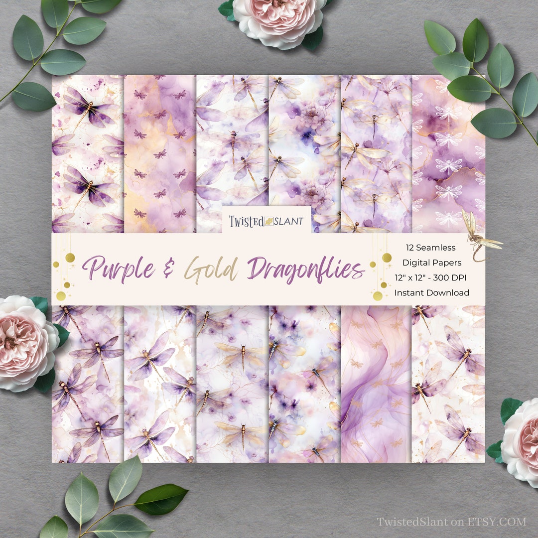 Watercolor Dragonfly Digital Paper | INSTANT DOWNLOAD | Dragonfly ...