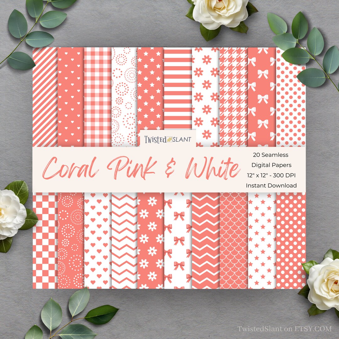Coral Pink Digital Papers | INSTANT DOWNLOAD | Seamless Geometric ...