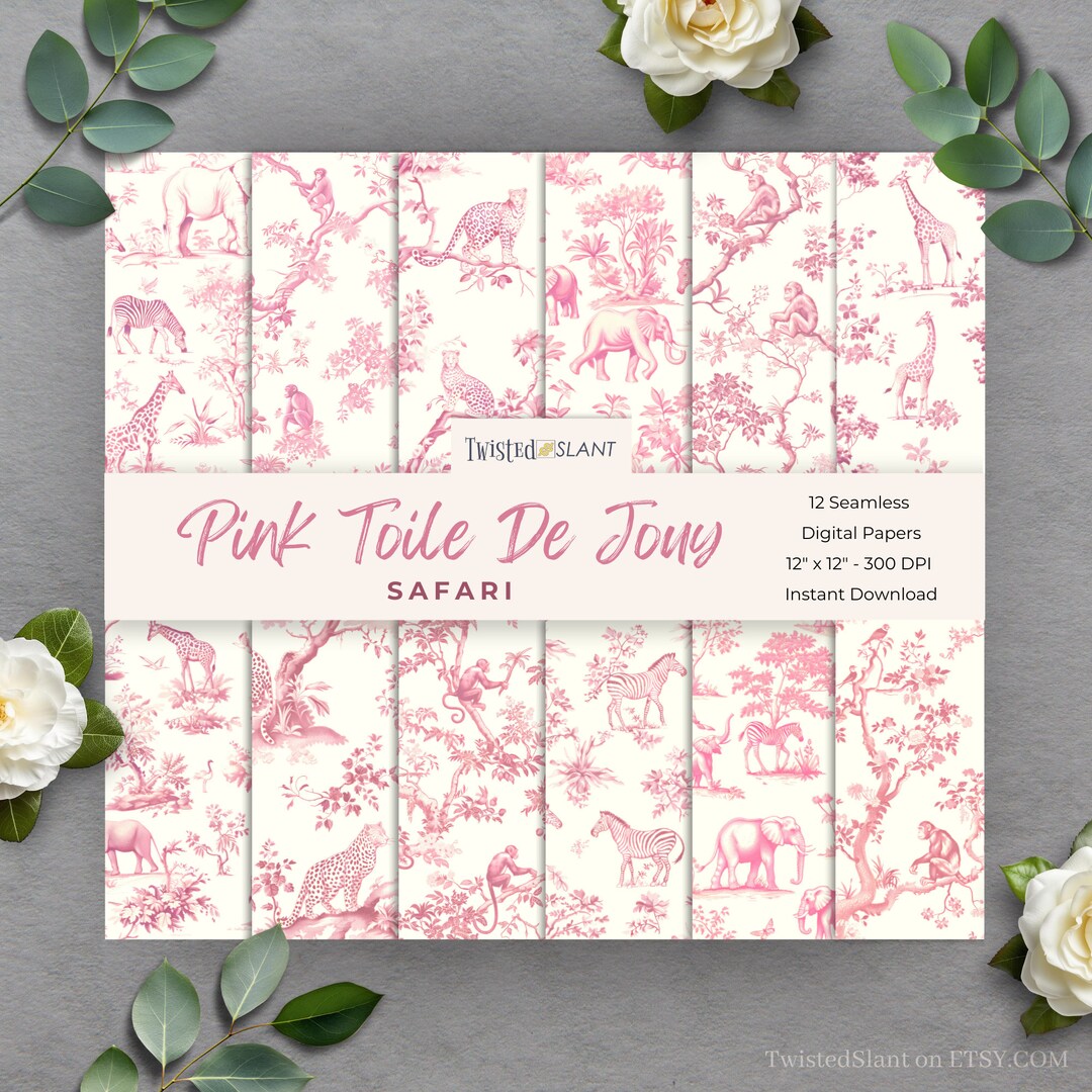 Toile De Jouy Digital Paper | INSTANT DOWNLOAD | Pink Toile De Jouy ...