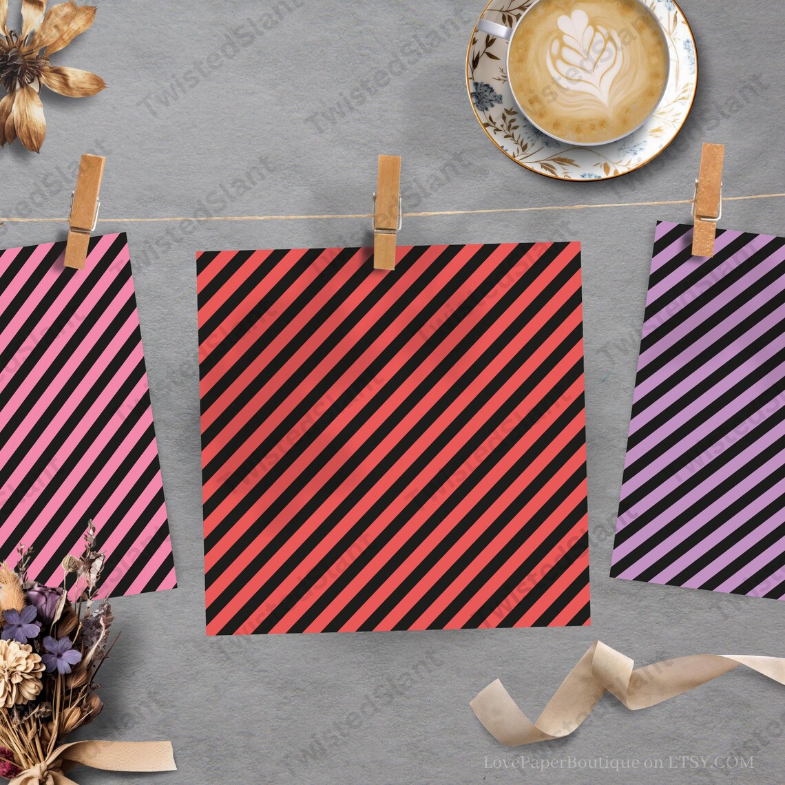 Diagonal Stripes Digital Paper | INSTANT DOWNLOAD | Striped Background ...