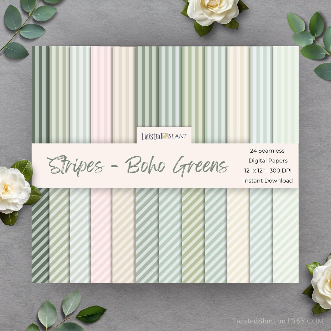 Sage Green Stripe Digital Paper | INSTANT DOWNLOAD | Striped Background ...