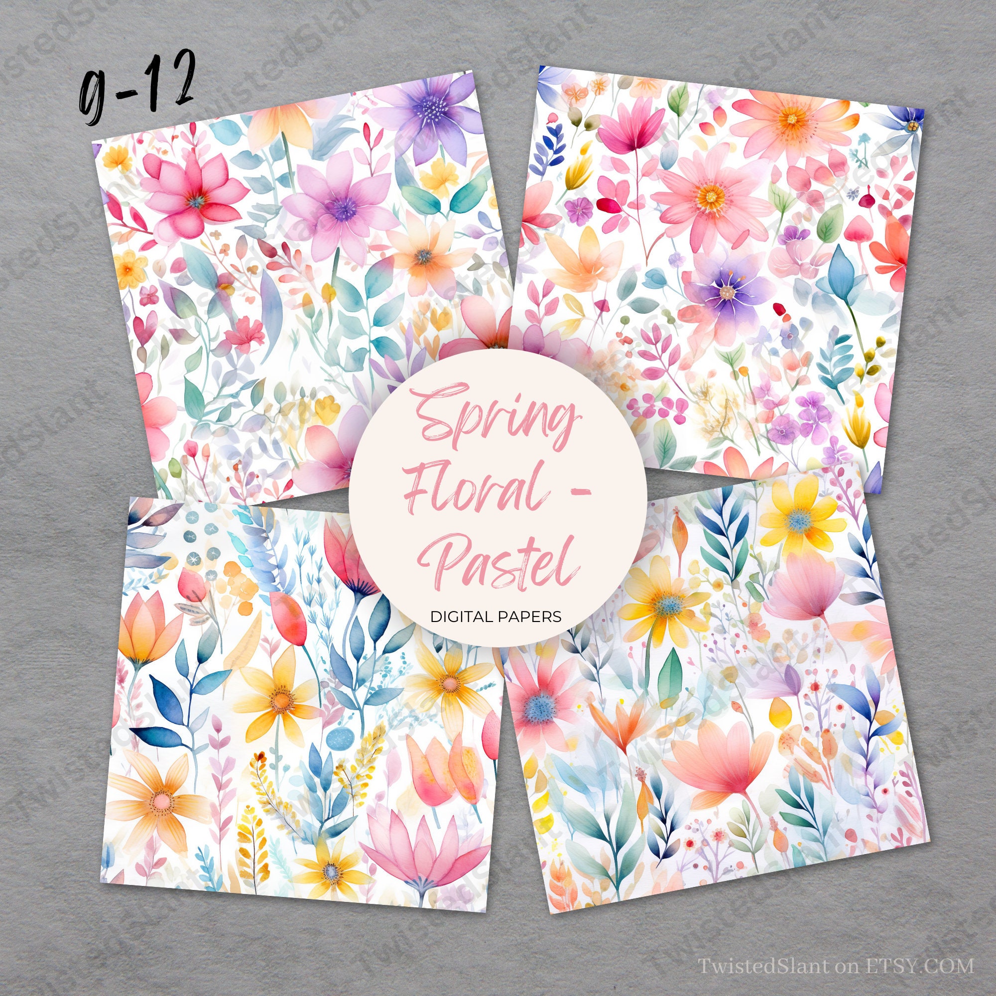 Spring Floral Medley Digital Paper INSTANT DOWNLOAD Watercolor Flowers ...