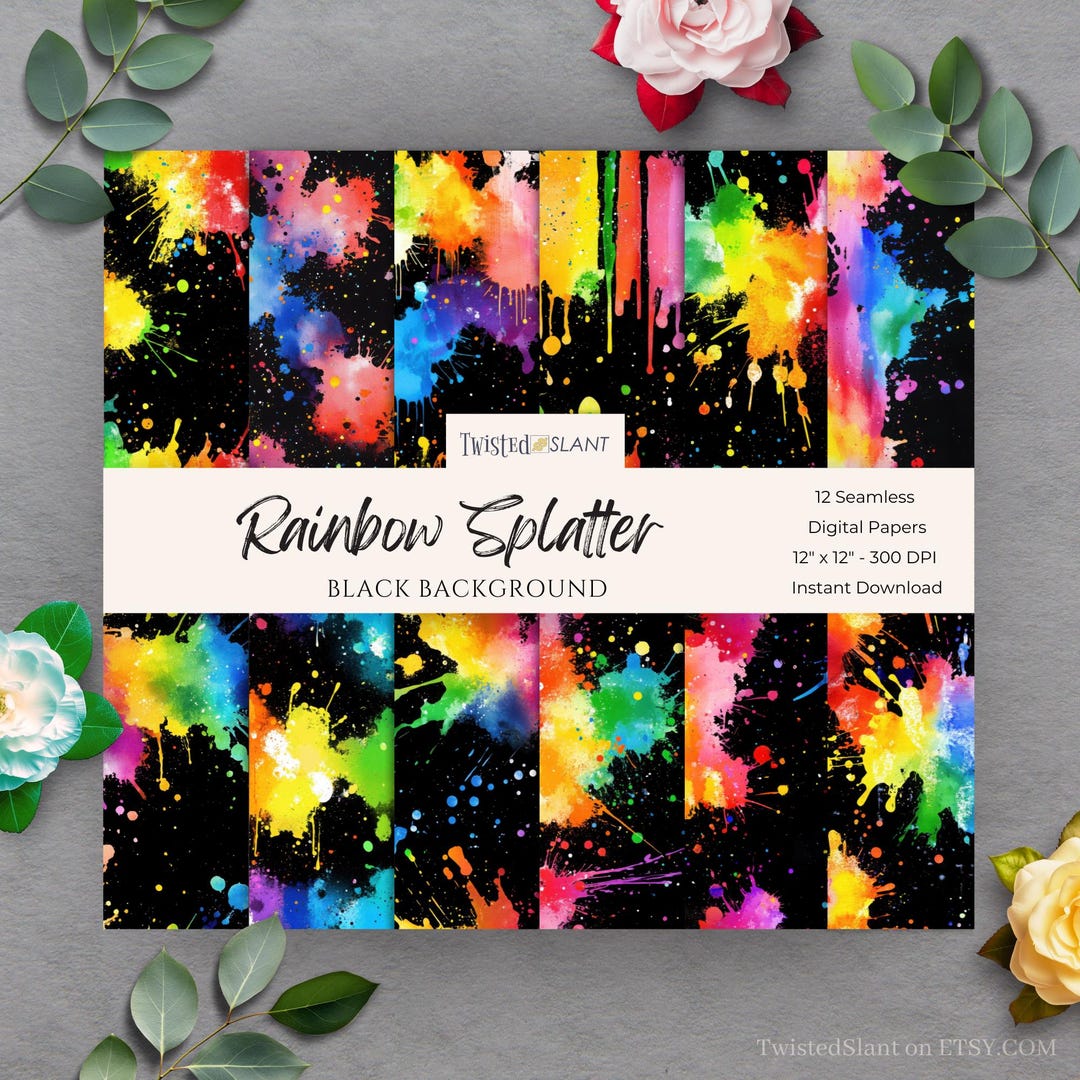Scrapbook Paper Digital Rainbow Paint Splatter | INSTANT DOWNLOAD ...