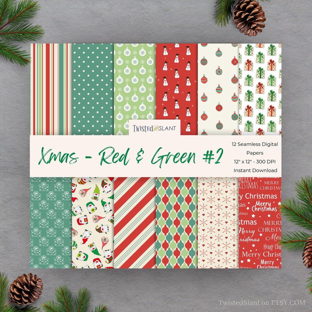 Christmas Digital Papers: Red & Green Seamless Patterns (digital ...