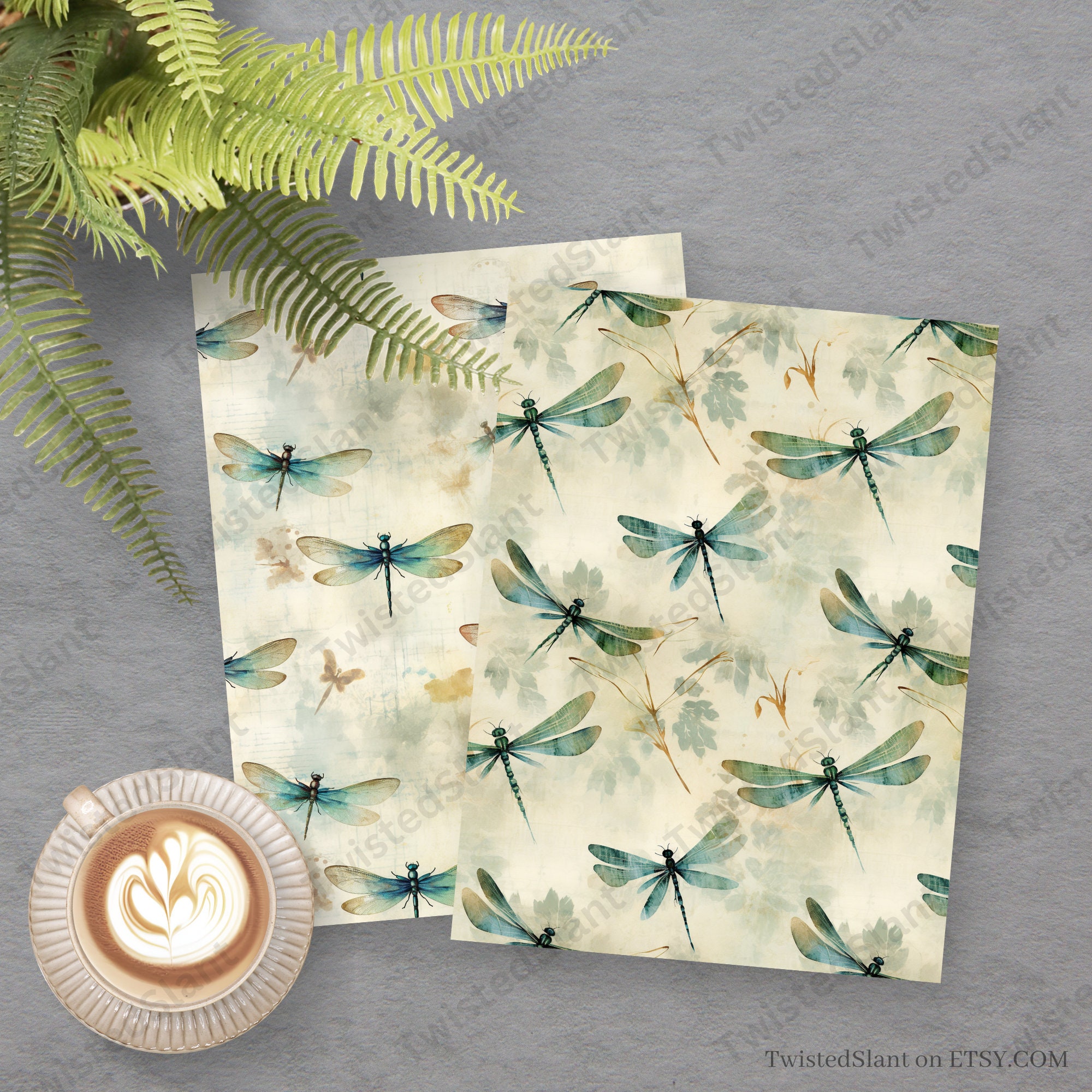 Watercolor Dragonfly Digital Paper INSTANT DOWNLOAD Dragonfly Digital ...
