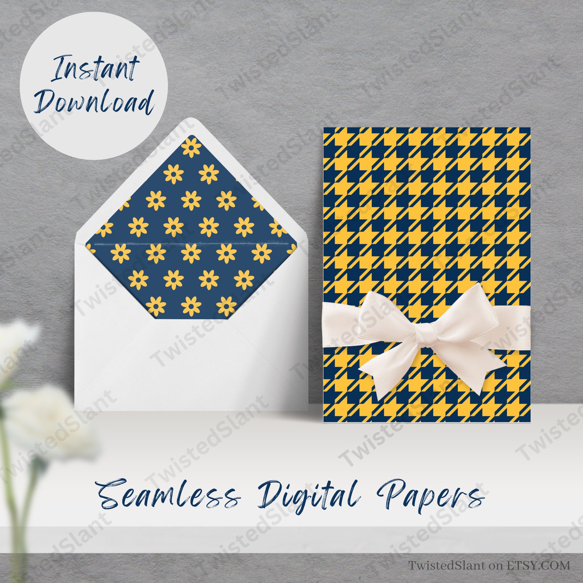 Navy Blue and Yellow Digital Paper | INSTANT DOWNLOAD | Seamless ...