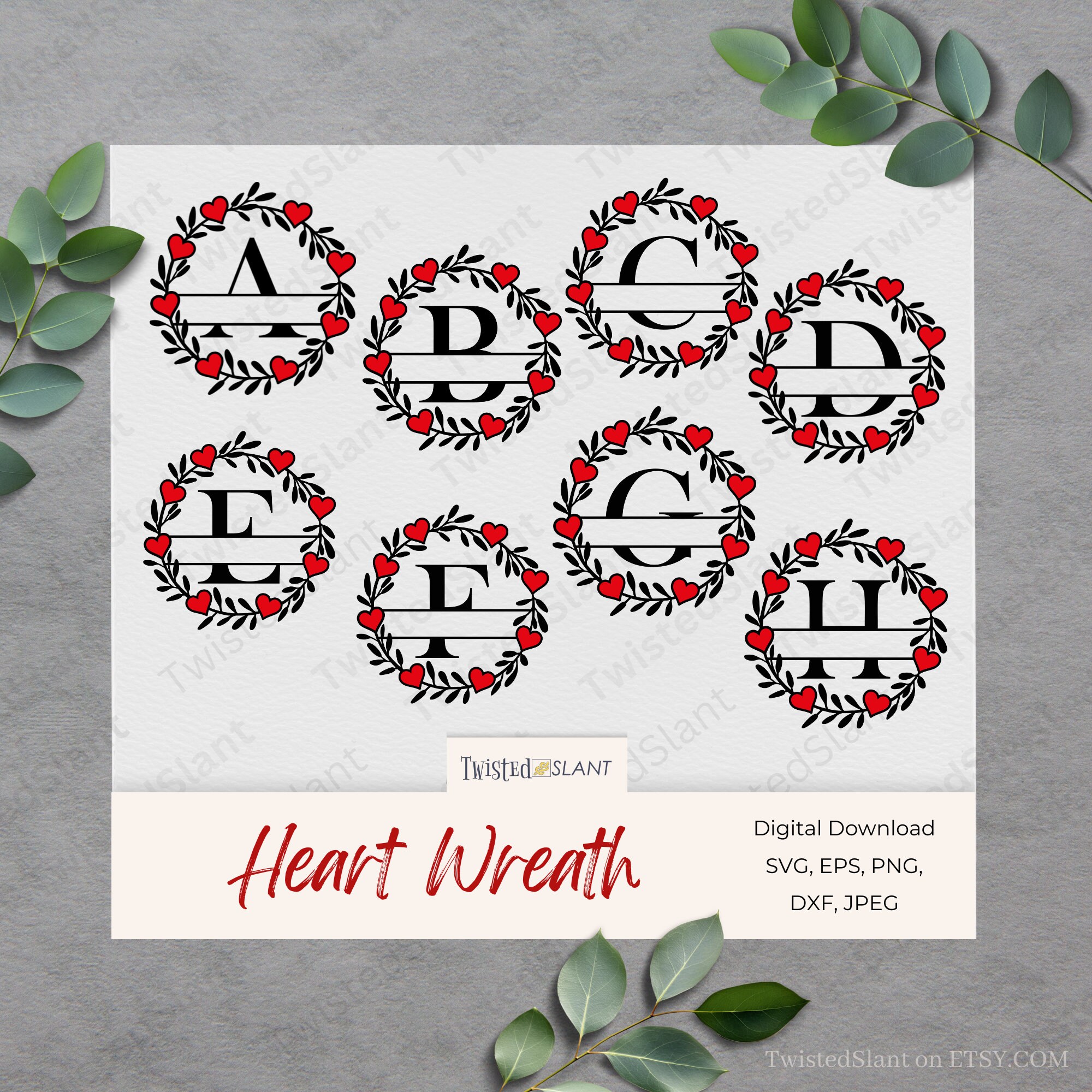 Heart Font Split Letter Monogram Svg, Modern Font, Split Alphabet Svg ...