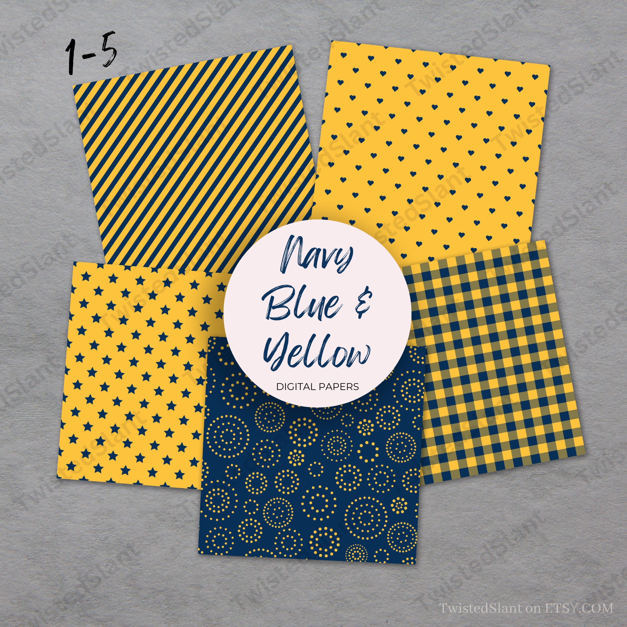 Navy Blue and Yellow Digital Paper | INSTANT DOWNLOAD | Seamless ...