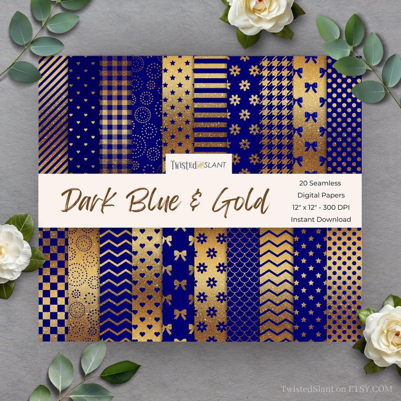 Blue and Gold Digital Paper | INSTANT DOWNLOAD | Seamless Geometric ...