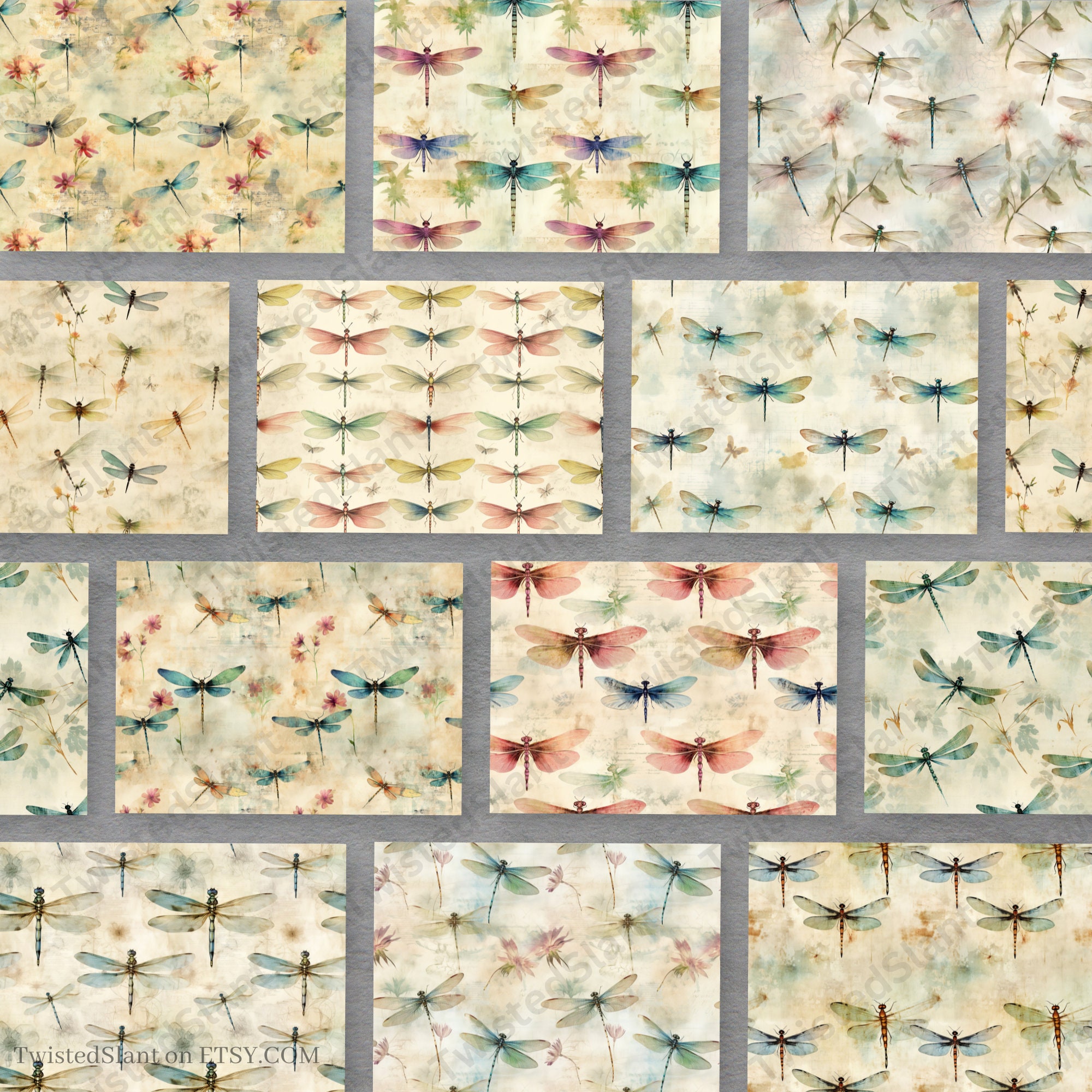Watercolor Dragonfly Digital Paper INSTANT DOWNLOAD Dragonfly Digital ...