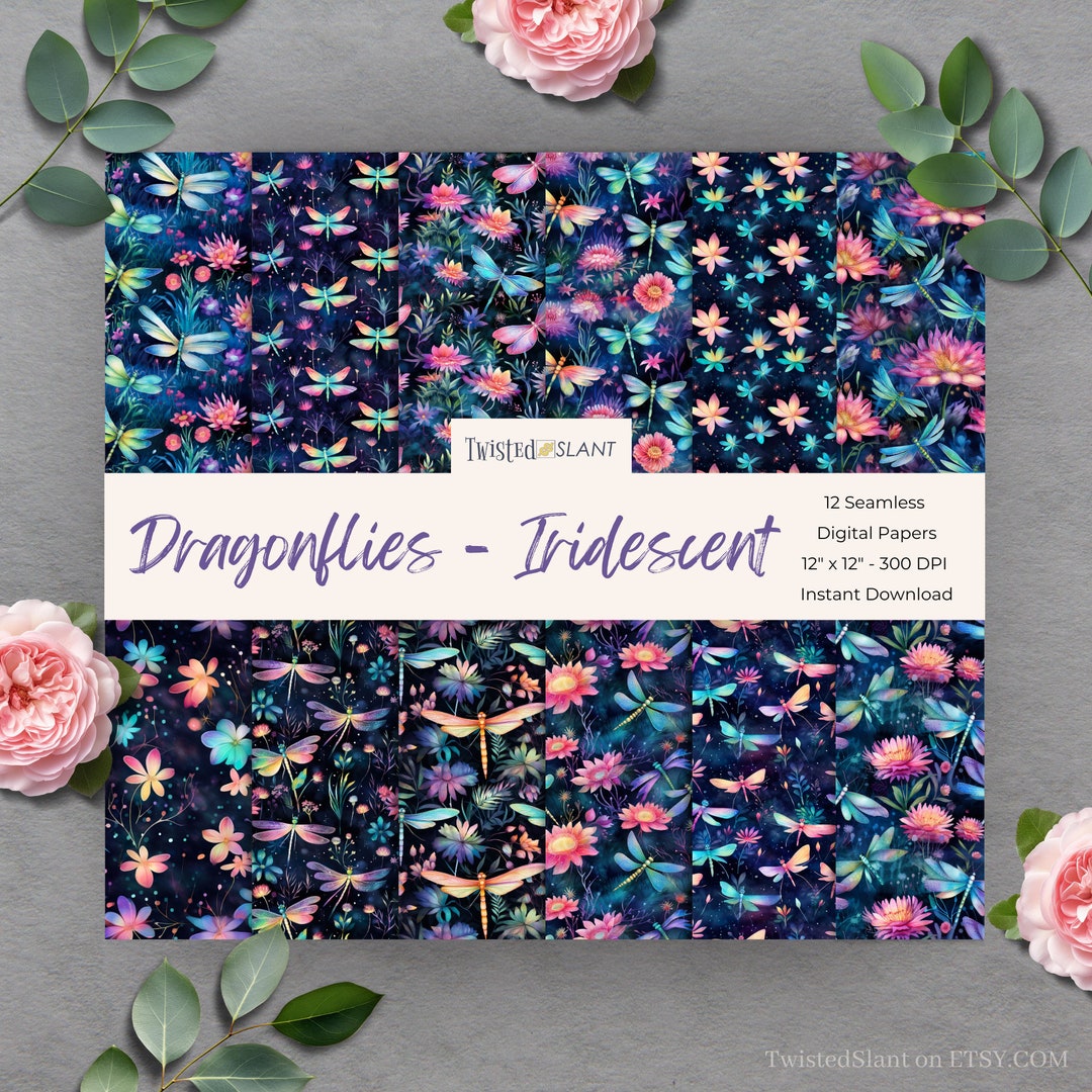 Watercolor Dragonfly Digital Paper | INSTANT DOWNLOAD | Dragonfly ...