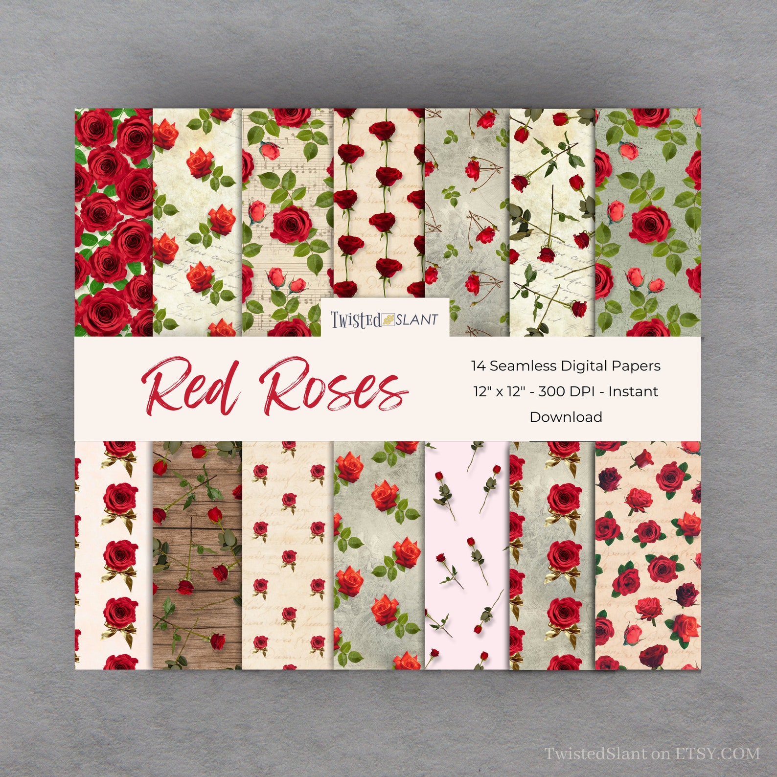 Red Rose Digital Paper, Seamless Papers, Crimson Red, Red Roses ...