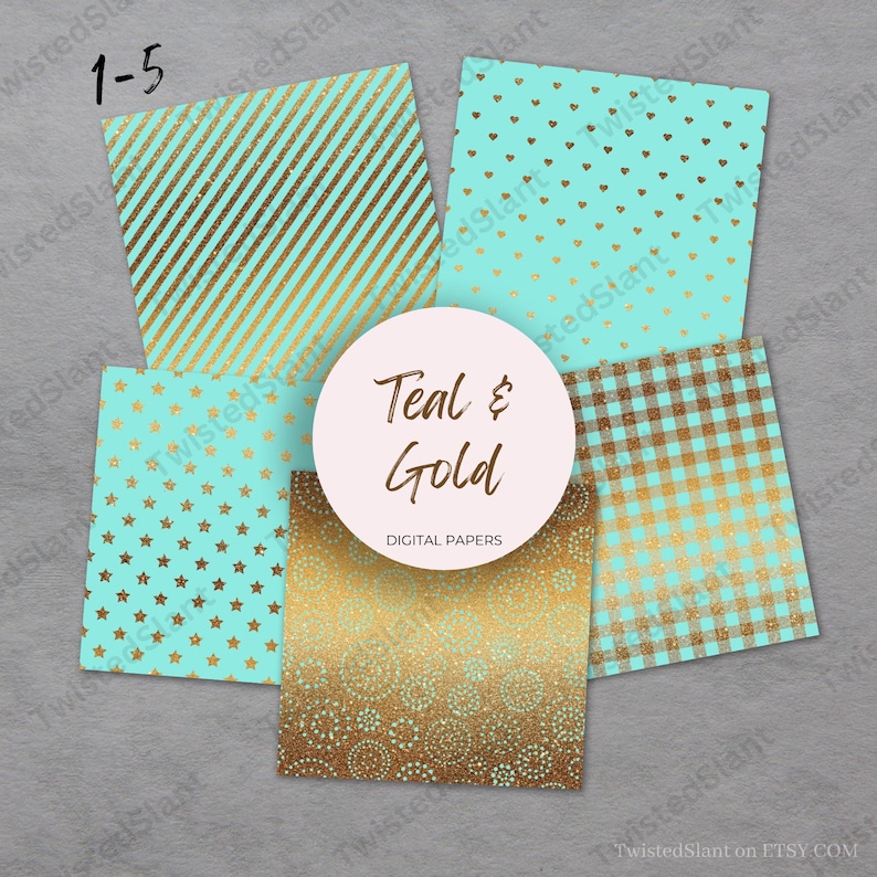 Teal and Gold Digital Paper | INSTANT DOWNLOAD | Seamless Geometric ...