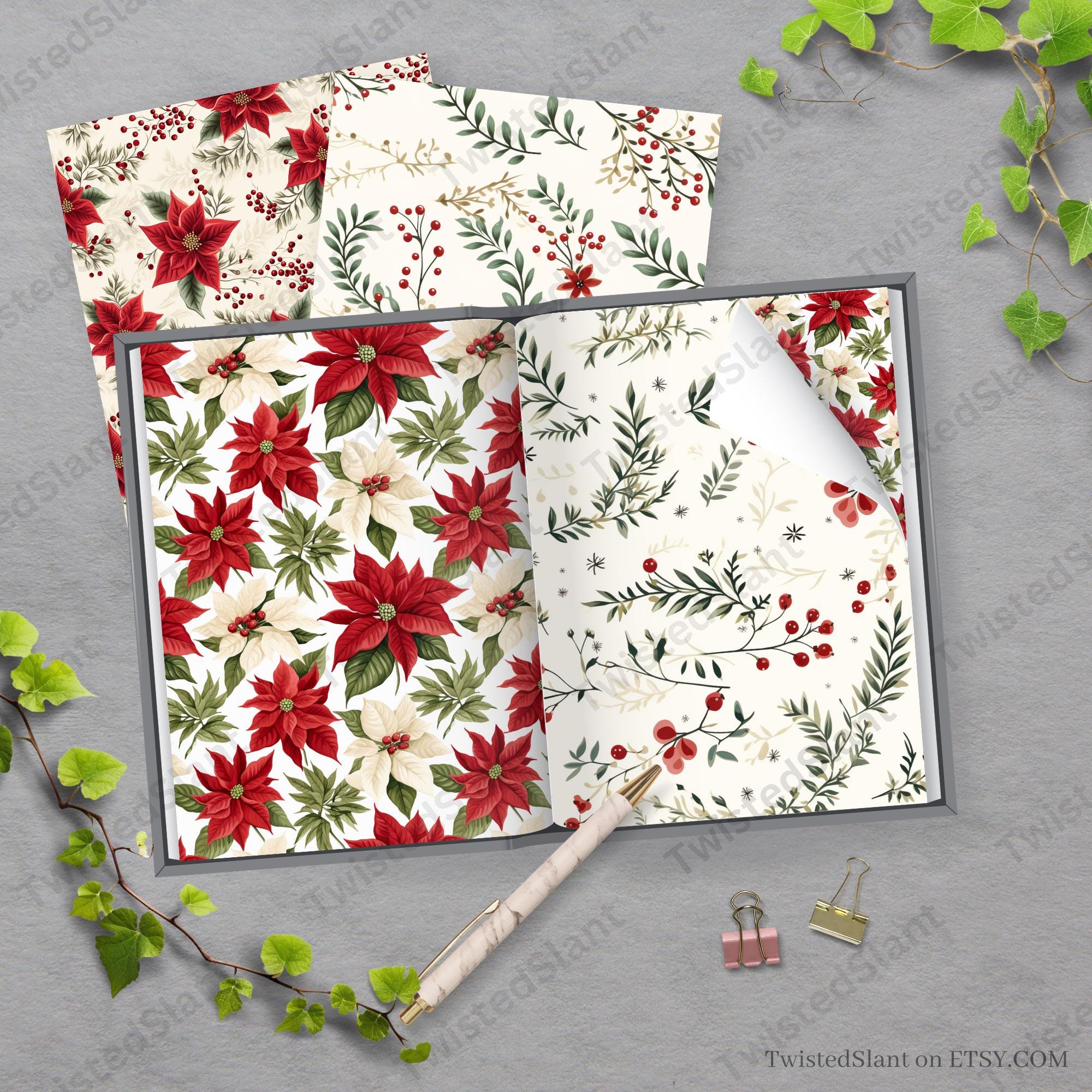 Poinsettia Christmas Scrapbook Digital Paper | INSTANT DOWNLOAD ...