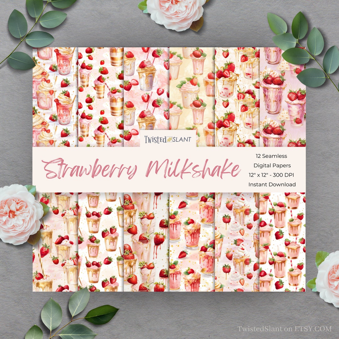 Digital Papers Strawberries | INSTANT DOWNLOAD | Watercolor Strawberry ...