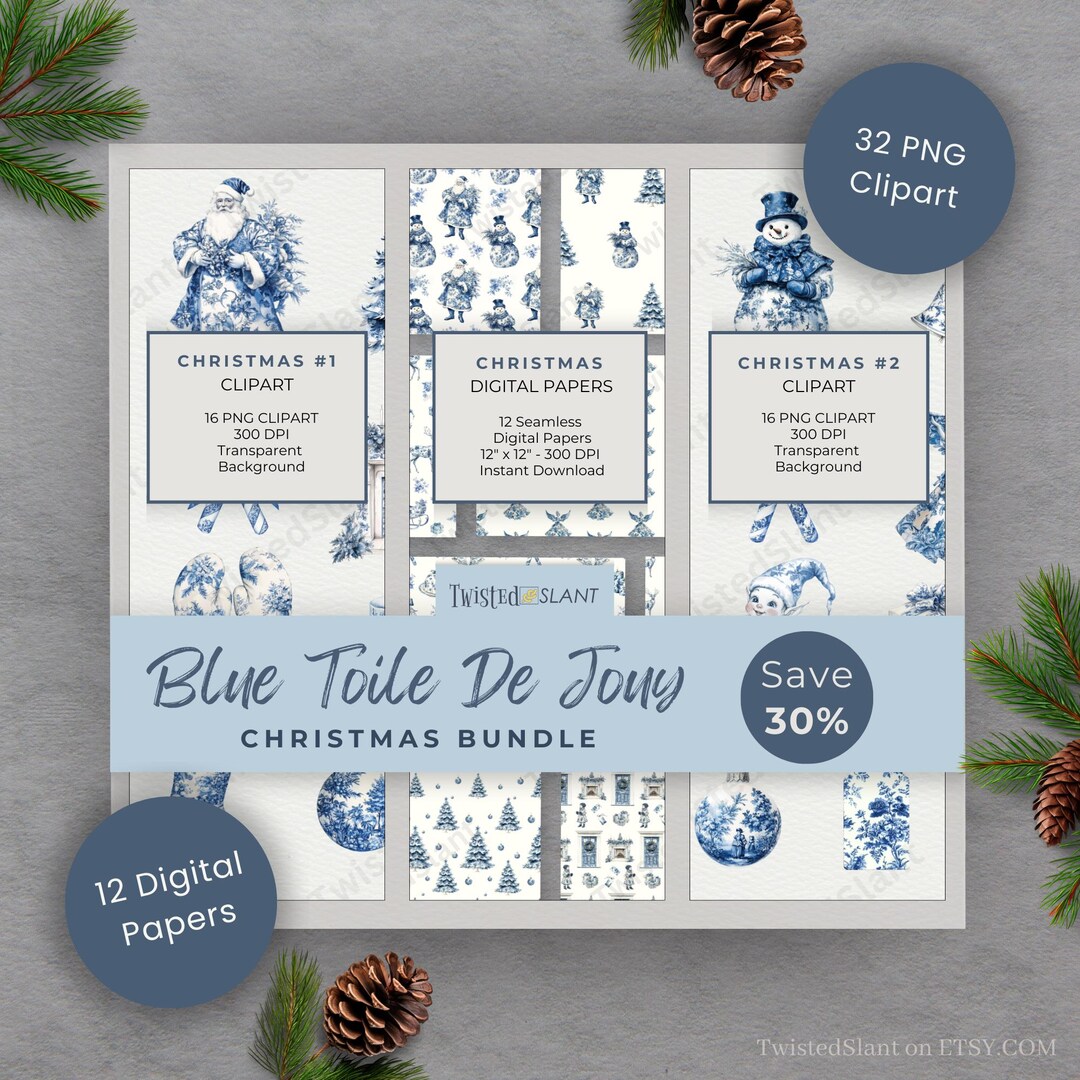 Christmas Toile Digital Download | INSTANT DOWNLOAD | Blue Toile De ...