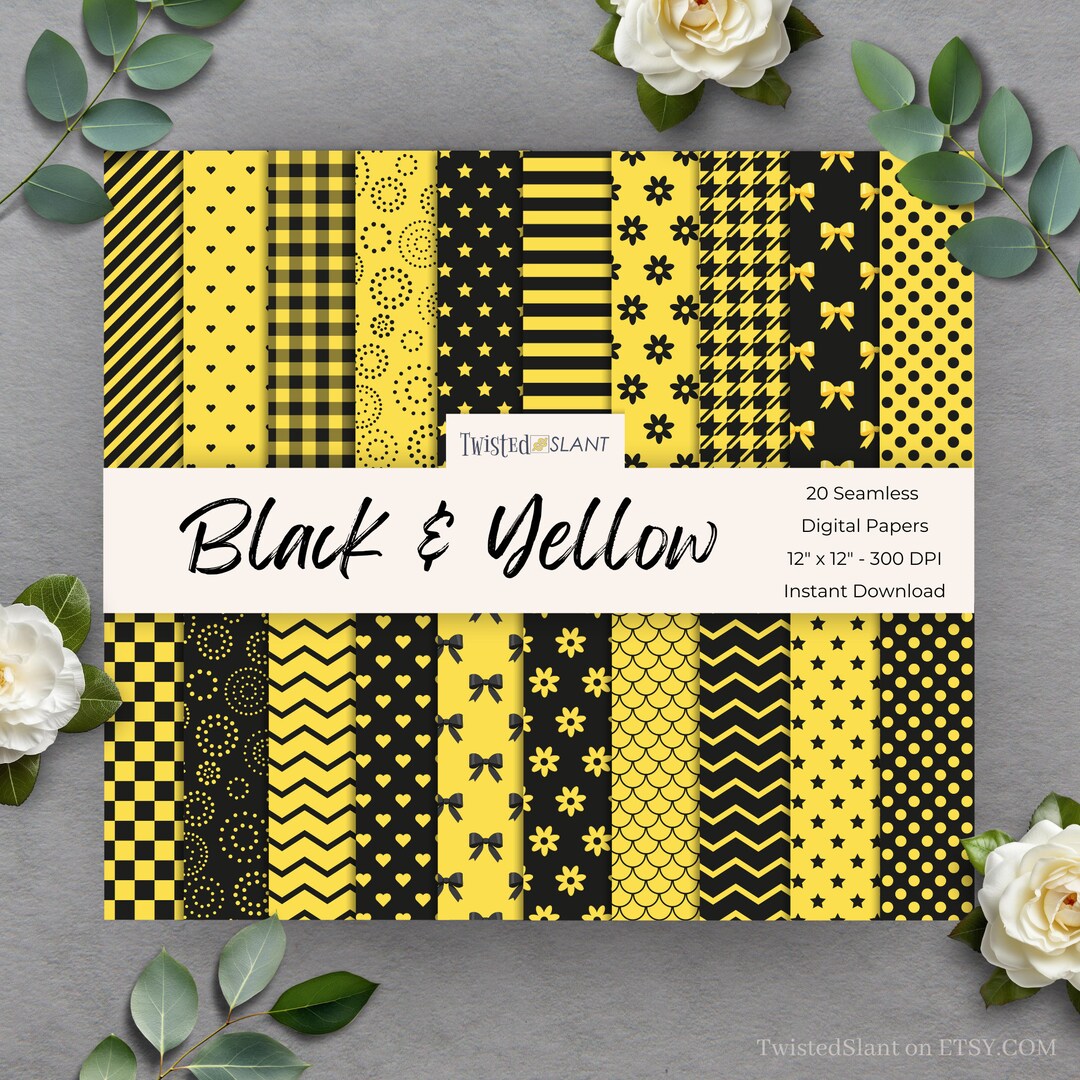 Black and Yellow Digital Paper | INSTANT DOWNLOAD | Seamless Geometric ...