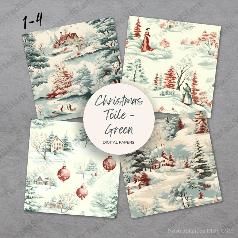 Christmas Toile Digital Paper | INSTANT DOWNLOAD | Christmas Digital ...