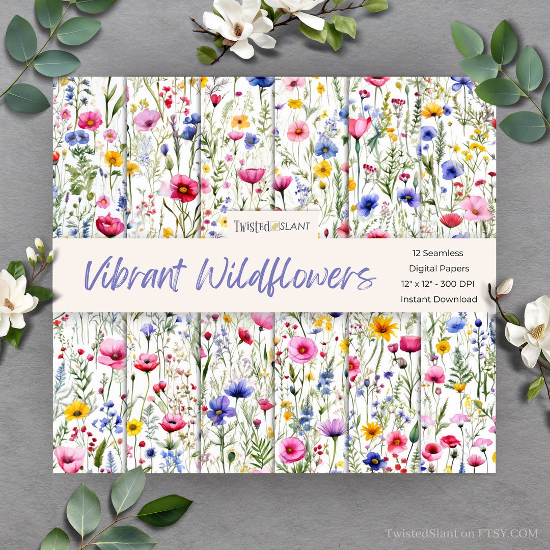 Wildflowers Printable Digital Papers | INSTANT DOWNLOAD | Wildflower ...