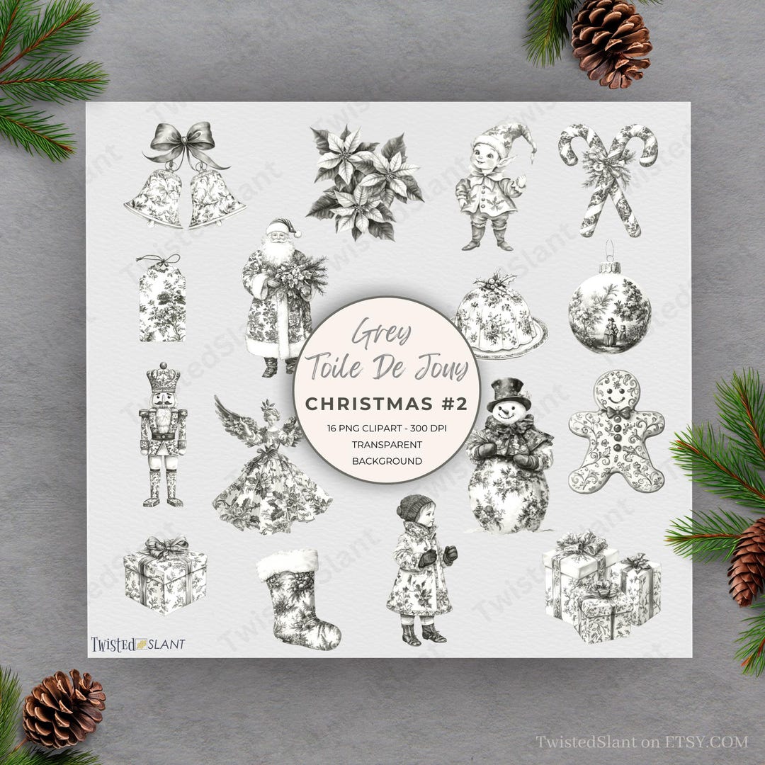 Christmas Toile Clipart Holiday | INSTANT DOWNLOAD | Grey Toile ...