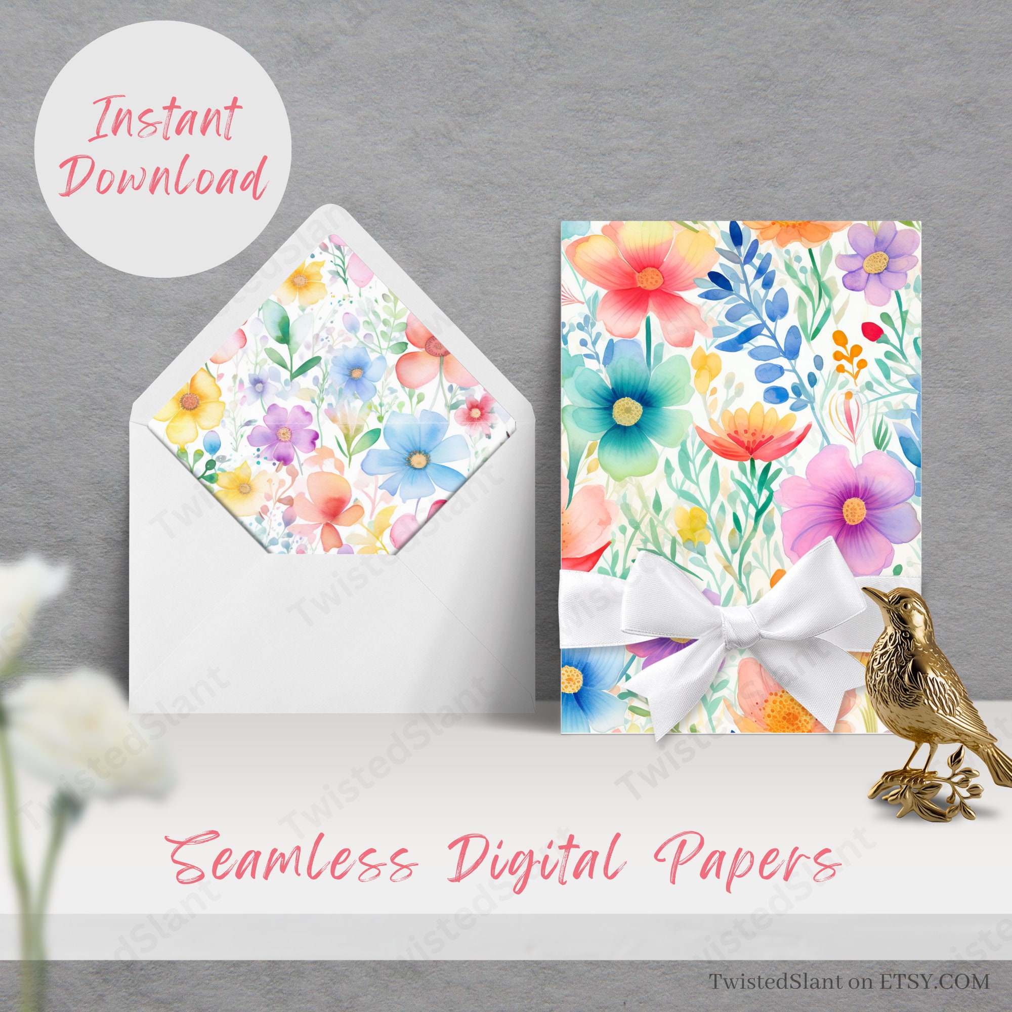 Spring Floral Medley Digital Paper INSTANT DOWNLOAD Watercolor Flowers ...