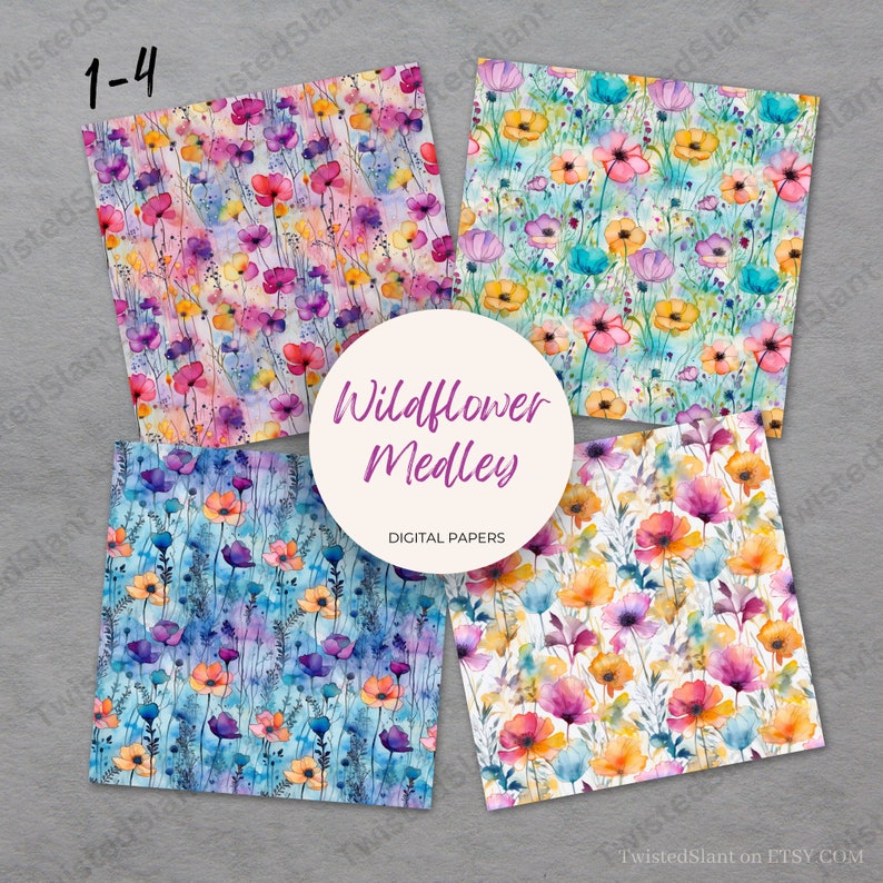 Wildflowers Printable Digital Papers | INSTANT DOWNLOAD | Wildflower ...