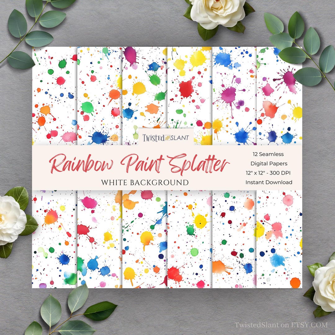 Scrapbook Paper Digital Rainbow Paint Splatter | INSTANT DOWNLOAD ...