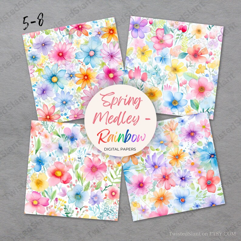 Spring Floral Medley Digital Paper INSTANT DOWNLOAD Watercolor Flowers ...