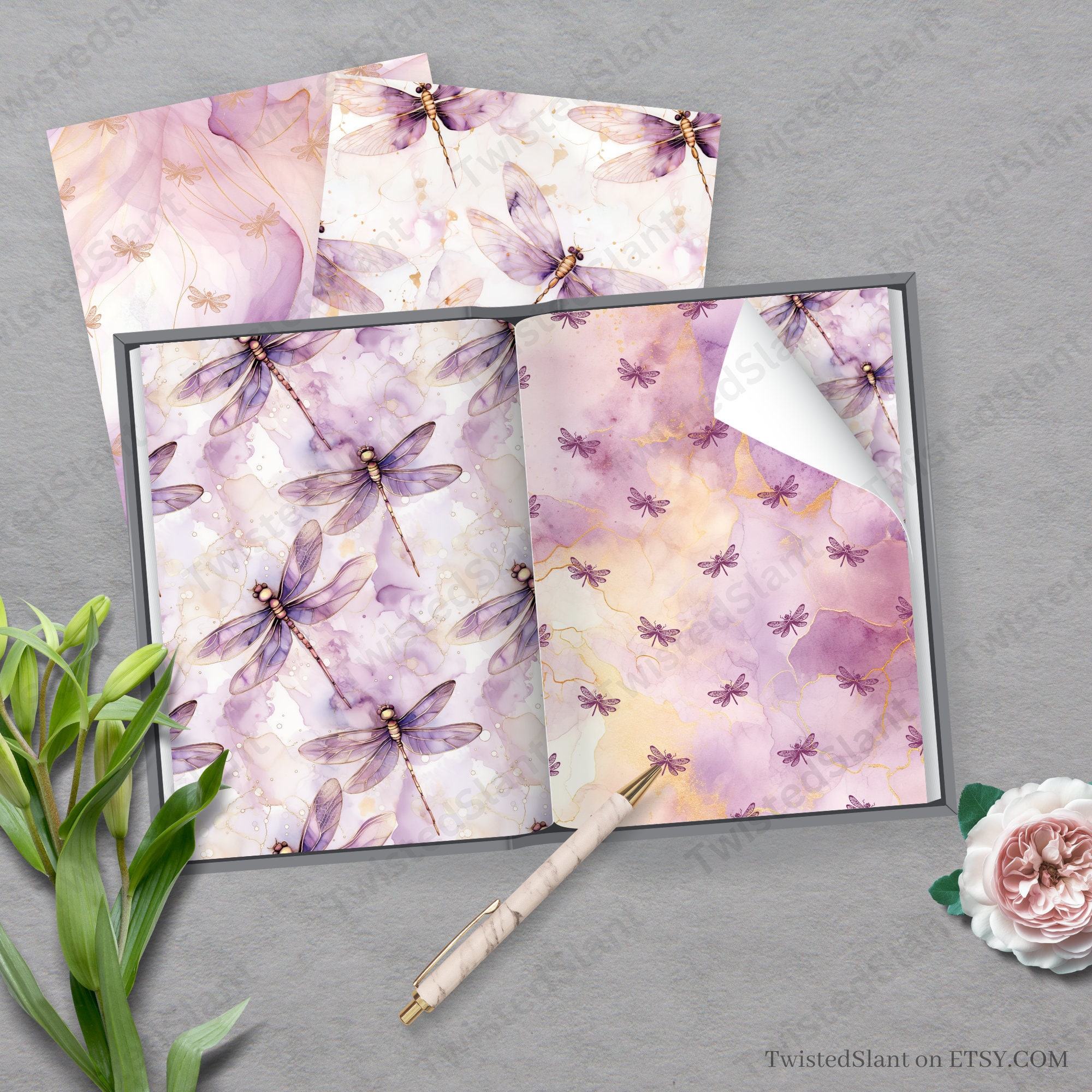 Watercolor Dragonfly Digital Paper INSTANT DOWNLOAD Dragonfly Digital ...