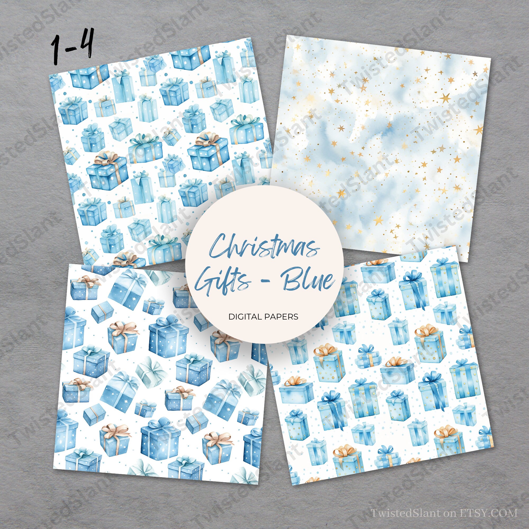 Digital Wrapping Paper Pattern Christmas INSTANT DOWNLOAD Watercolor ...