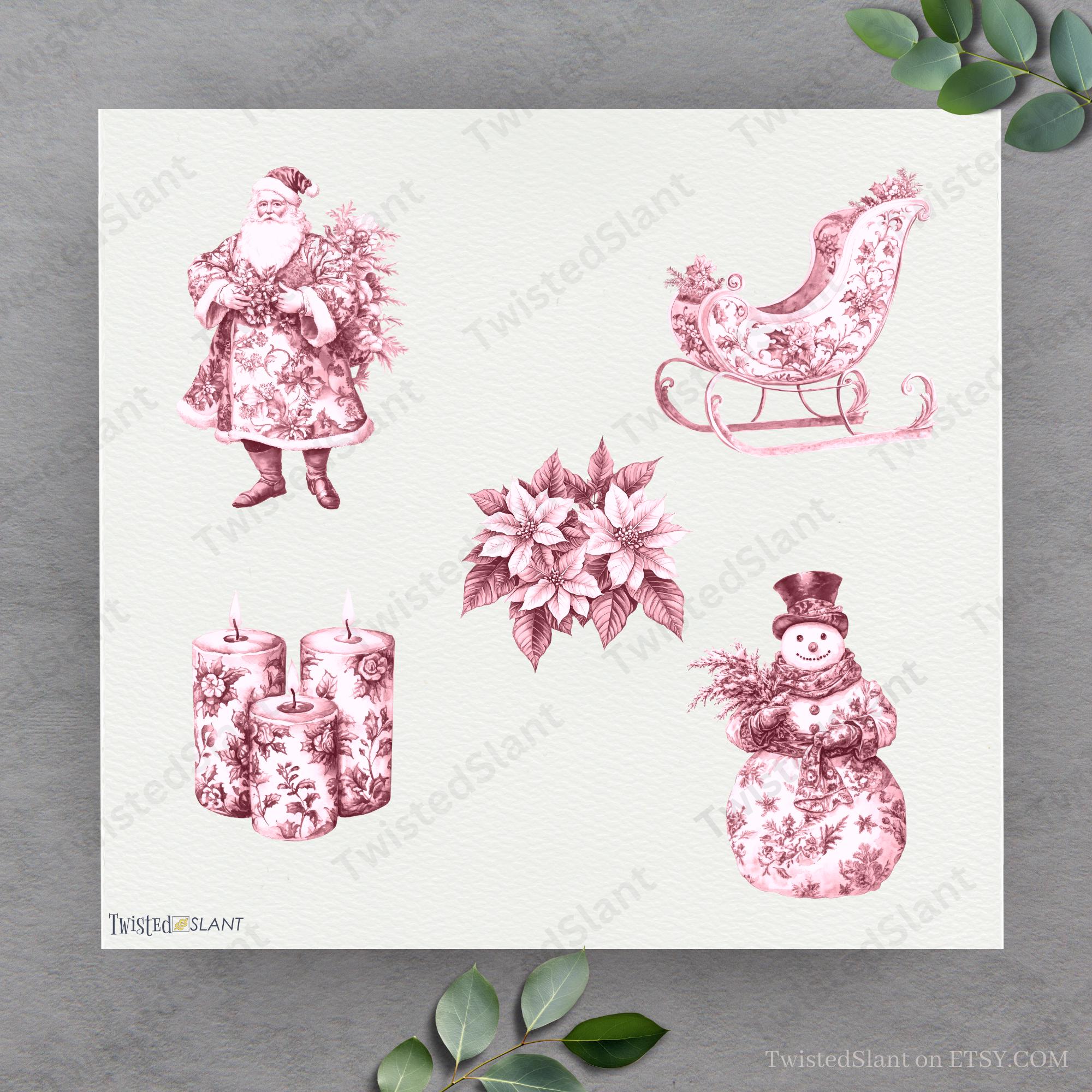 Christmas Toile Clipart Holiday | INSTANT DOWNLOAD | Pink Toile De Jouy ...
