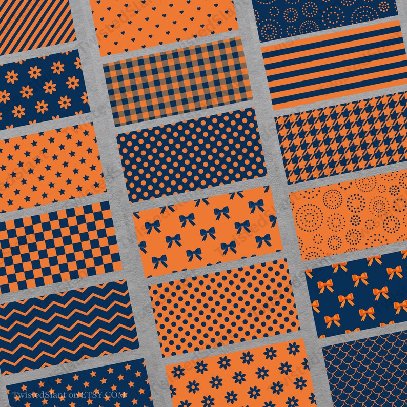 Navy Blue and Orange Digital Paper INSTANT DOWNLOAD Seamless Geometric ...