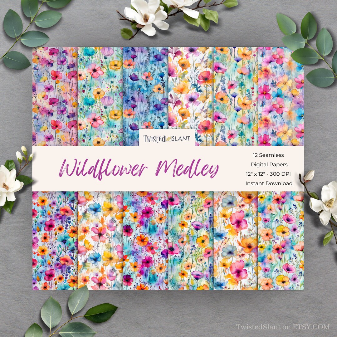 Wildflowers Printable Digital Papers | INSTANT DOWNLOAD | Wildflower ...