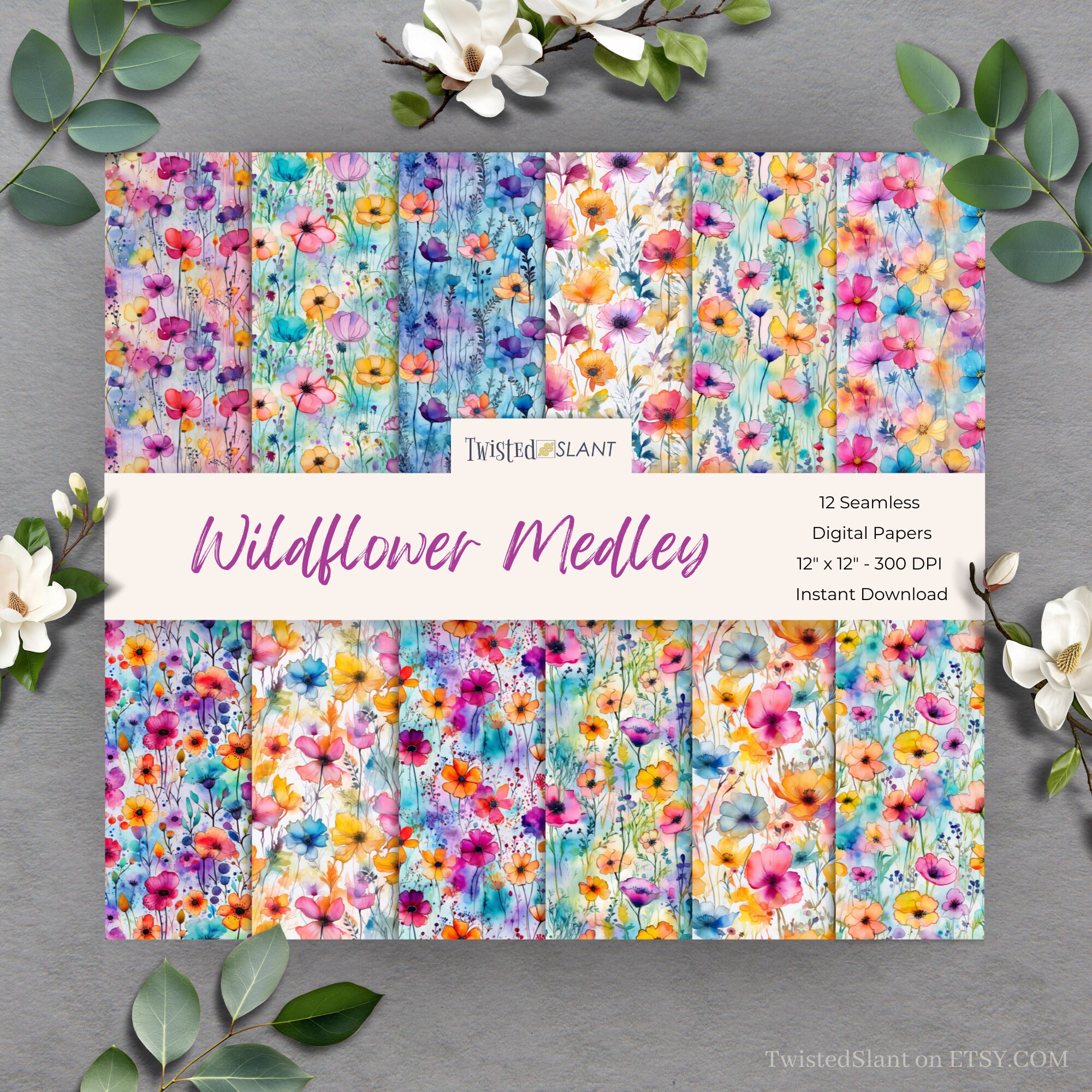 Wildflowers Printable Digital Papers | INSTANT DOWNLOAD | Wildflower ...