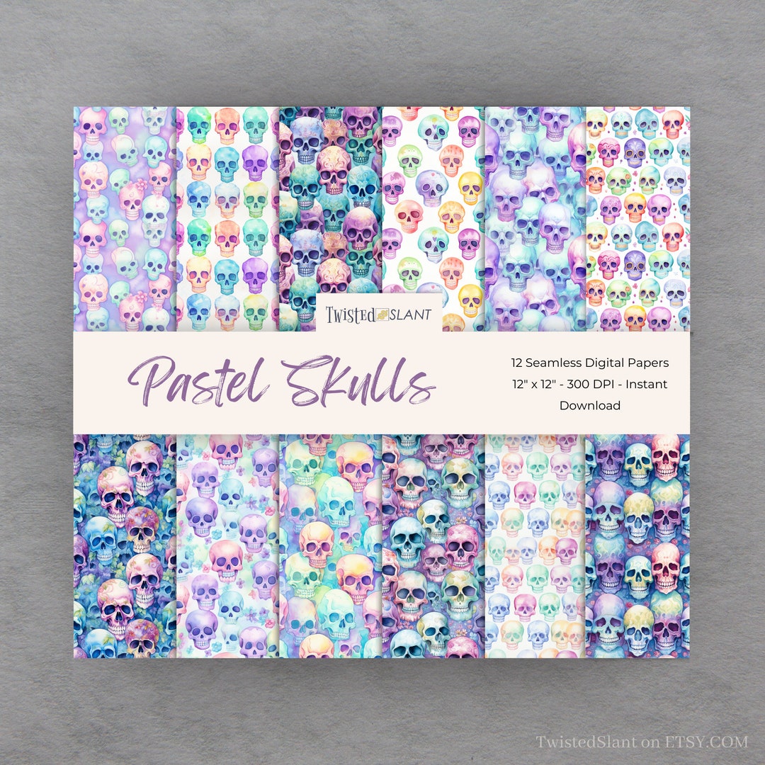 Pastel Skull Digital Paper Seamless Pattern| INSTANT DOWNLOAD ...