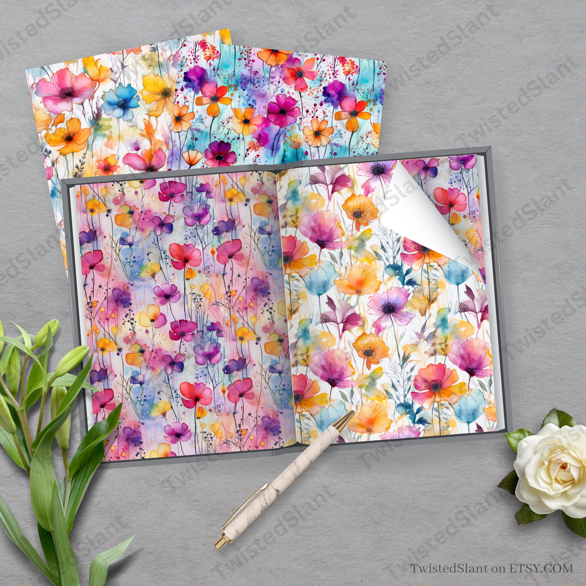 Wildflowers Printable Digital Papers INSTANT DOWNLOAD Wildflower ...