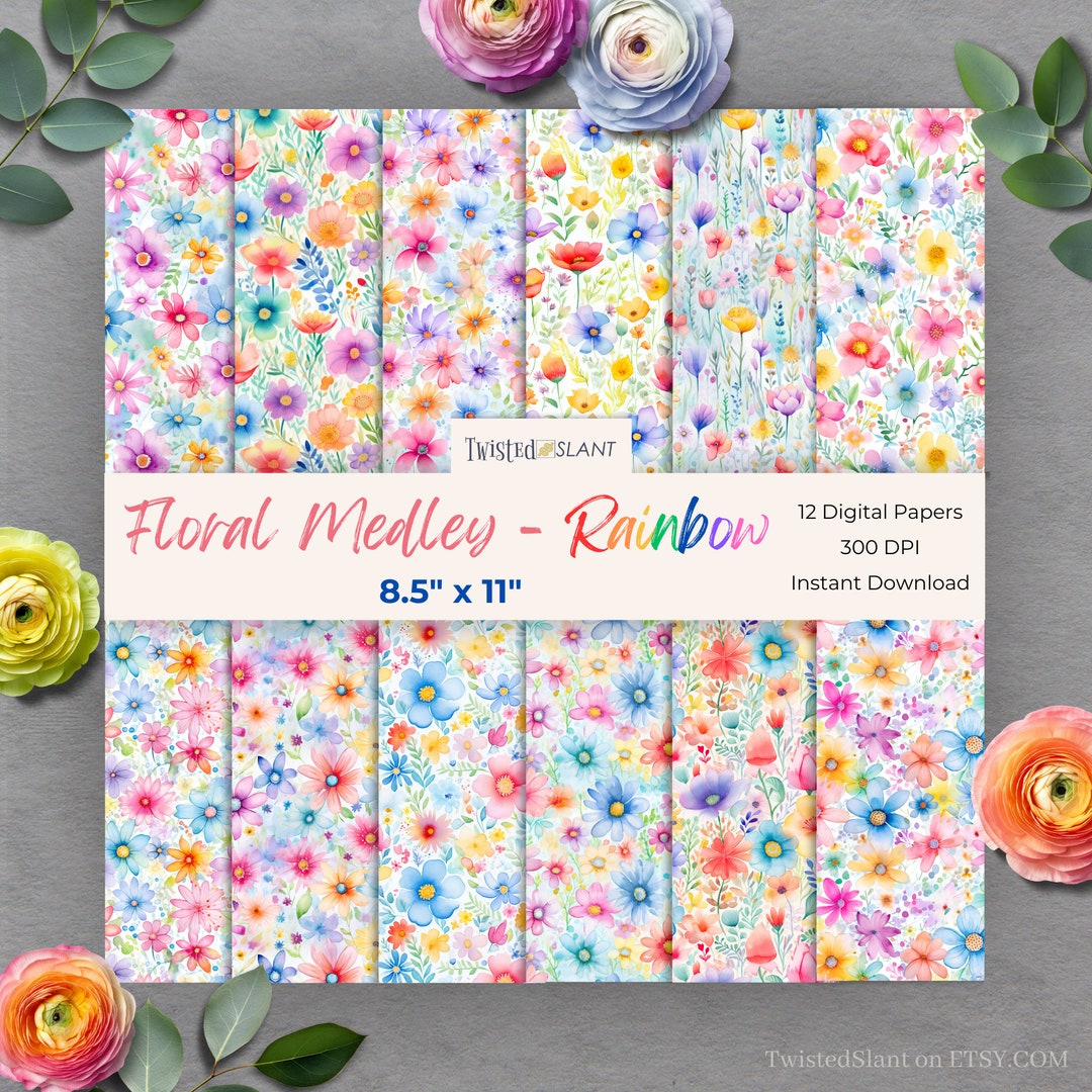 Spring Floral Medley Digital Paper | INSTANT DOWNLOAD | Watercolor ...
