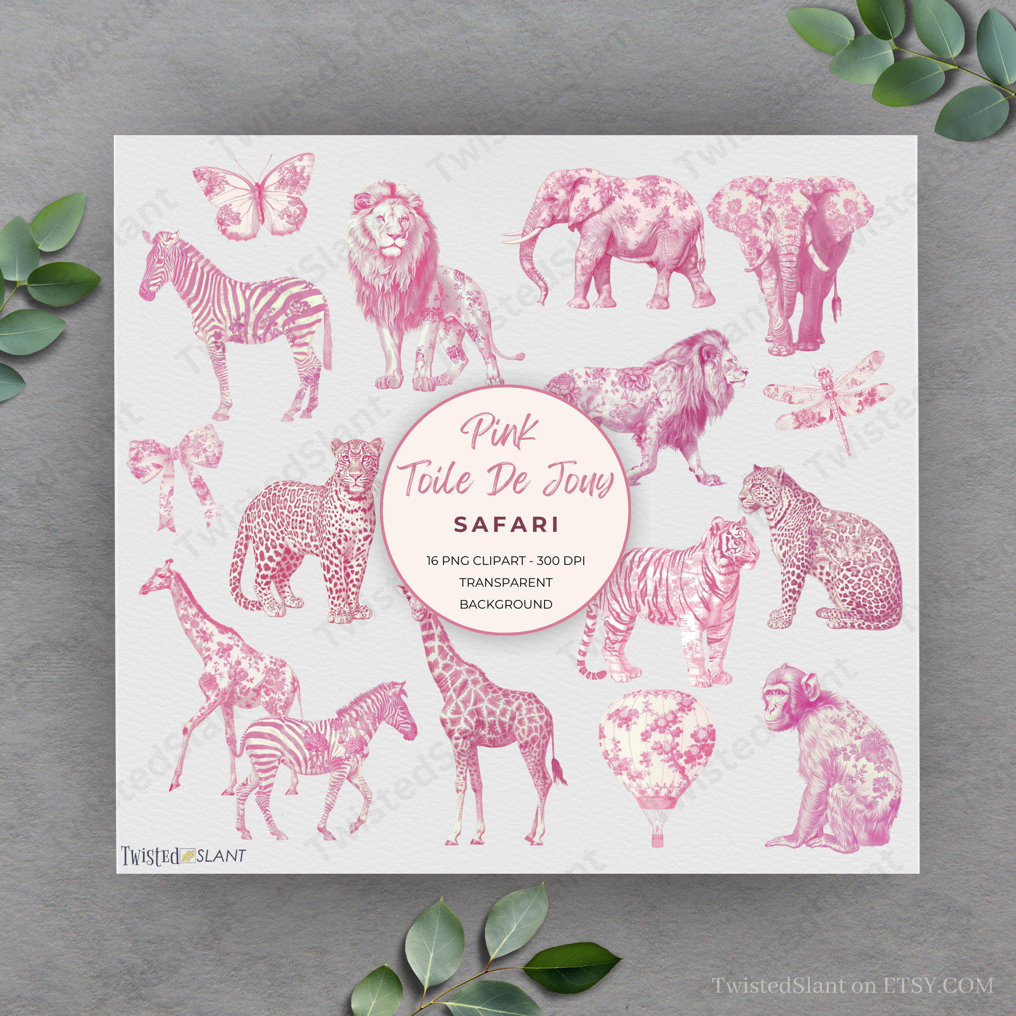 Pink Safari Toile Clipart: Vintage Chinoiserie (instant Download) - Etsy